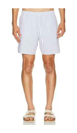 Lacoste Mid Length Striped Textured Swim Trunks In . Also - Blue
