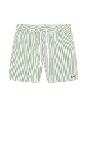 Lacoste Mid Length Striped Textured Swim Trunks