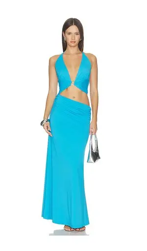 RUNAWAY THE LABEL Lumia Halter Cutout Maxi Dress In . Also - Blue
