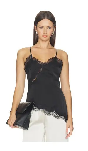 Superdown Asymmetrical Lace Trim Top - Black
