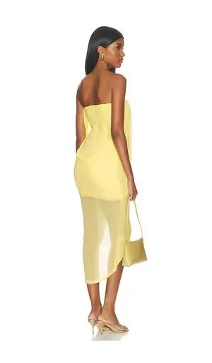 Superdown Strapless Midi Dress With Asymmetric Hem