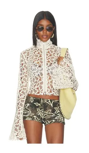 SIEDRES Embroidered Fluted Top With Front Zipper In . Also - Ivory