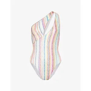 Missoni One-shoulder Chevron Pattern Woven Swimsuit