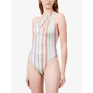 Missoni One-shoulder Chevron Pattern Woven Swimsuit