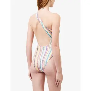 Missoni One-shoulder Chevron Pattern Woven Swimsuit