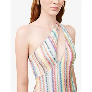 Missoni One-shoulder Chevron Pattern Woven Swimsuit