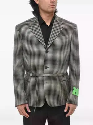 Off-White Houndstooth-pattern Belted Blazer - Grey