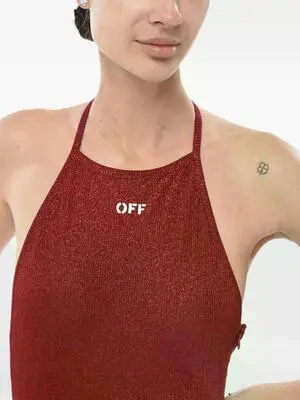 Off-White Halter-neck Logo-print Mini Dress - Red