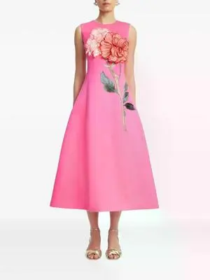 LEO LIN Floral Appliqué Midi Dress