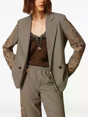 TWINSET Houndstooth Blazer With Floral Embroidery