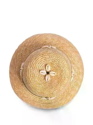LE NINE Straw Bucket Hat With Flower Embellishments