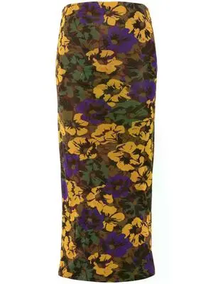 Saint Laurent Floral Print Tulle Midi Dress - Brown