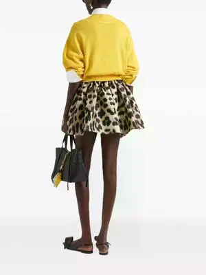 Givenchy Mini Pleated Leopard Jacquard Skirt With Bow Detail