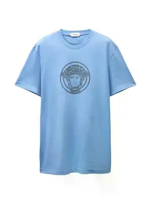 Versace Embroidered-logo Cotton-jersey Slim T-shirt - Blue