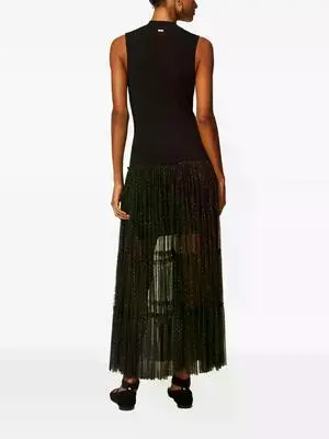 TWINSET Long Sleeveless Knit Dress With Plumetis Tulle - Black