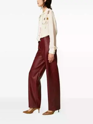 TWINSET Textured Faux Leather Wide-leg Trousers