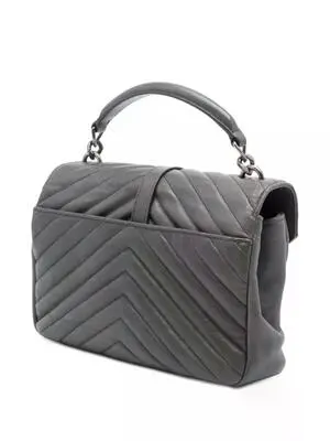 Saint Laurent Quilted Sheepskin Monogram College Satchel - Grey