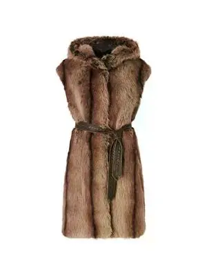 Pinko Hooded Sleeveless Faux Fur Coat