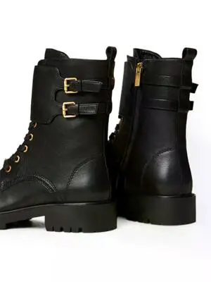 TWINSET Leather Combat Boots With Straps And Lace-up Closure