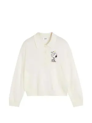 Chinti & Parker Snoopy Motif Intarsia Knit Polo - Neutrals