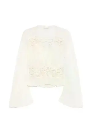 Arcina Ori Lace-trimmed V-neck Peplum Top - Neutrals