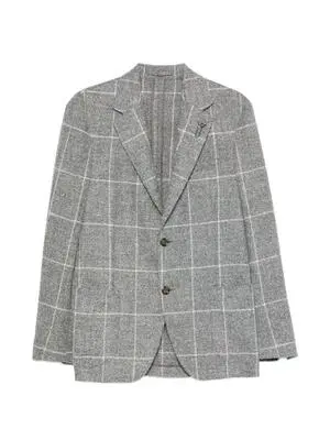 LARDINI Check-pattern Single-breasted Blazer - Grey
