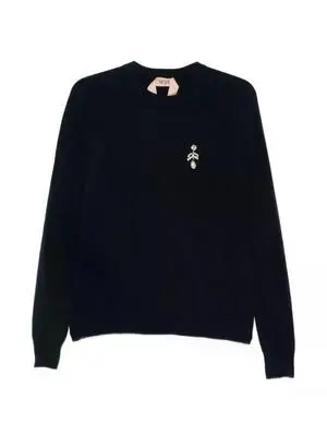 N°21 Crystal-embellished Raglan-sleeve Crew Neck Sweater - Blue