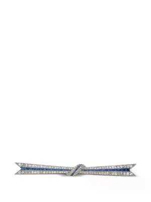 LB EXCLUSIVE 18k White Gold Diamond And Sapphire Bow Brooch - Silver
