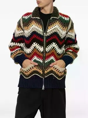 Sacai Crochet-knit Chevron-pattern Cardigan