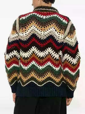 Sacai Crochet-knit Chevron-pattern Cardigan