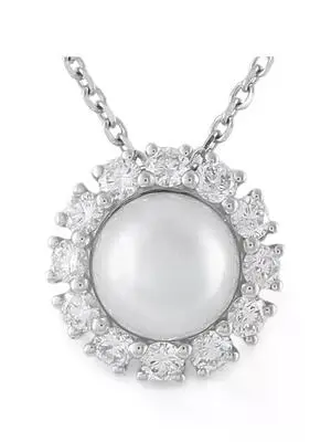 ASSAEL Pearl Diamond Halo Necklace - Silver
