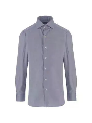 FINAMORE 1925 Button-up Rounded-hem Shirt - Blue