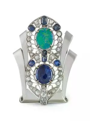 LB EXCLUSIVE Multi-stone Brooch With Sapphires And Diamonds In 18k White Gold - Silver
