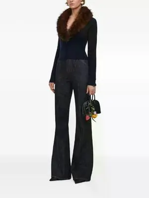 SELF-PORTRAIT Faux-fur Trimmed Knit Cardigan - Blue