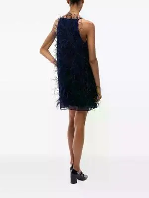 Pinko Feather-trim Sequin Embellished Square Neck Sleeveless Dress