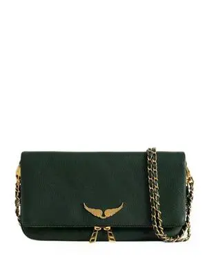 Zadig&Voltaire Grained Leather Rock Clutch With Embellished Wings - Green