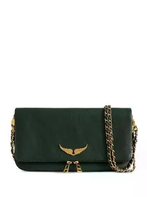 Zadig&Voltaire Grained Leather Rock Clutch With Embellished Wings - Green