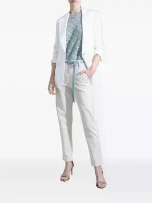 Eleventy Sand Beige Silk Tapered Cropped Trousers