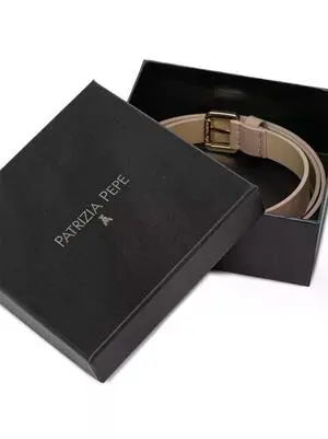 Patrizia Pepe Grained Leather Belt With Gold-tone Buckle - Neutrals