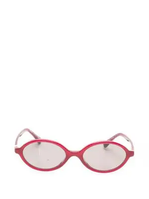 Miu Miu Logo-plaque Oval Sunglasses - Red