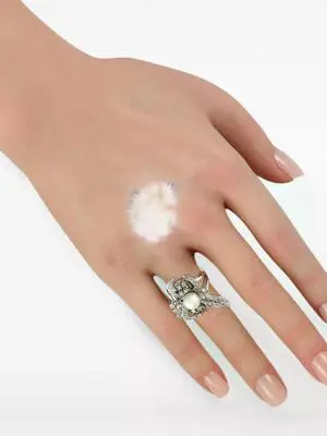 LB EXCLUSIVE Pearl And Diamond Ring In 14k White Gold