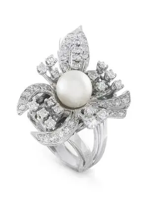 LB EXCLUSIVE Pearl And Diamond Ring In 14k White Gold - Silver