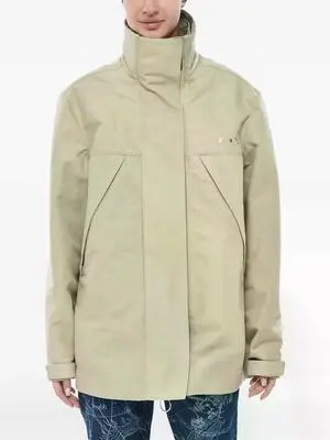 Off-White High Neck Zip-up Jacket With Silver-tone Logo Plaque