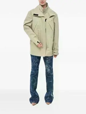 Off-White High Neck Zip-up Jacket With Silver-tone Logo Plaque