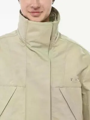 Off-White High Neck Zip-up Jacket With Silver-tone Logo Plaque