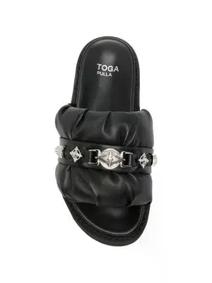 Toga Ruched Metal-embellished Sandals - Black