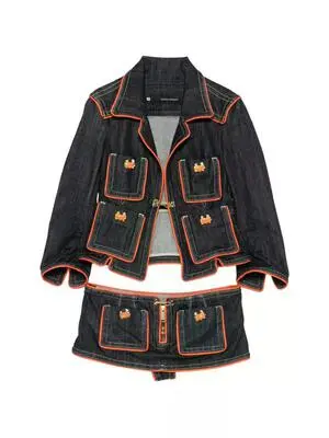 Dsquared2 2000s Contrast-trim Denim Jacket And Skirt Set - Blue