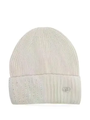 Liu Jo Crystal-embellished Ribbed Beanie Hat - Neutrals