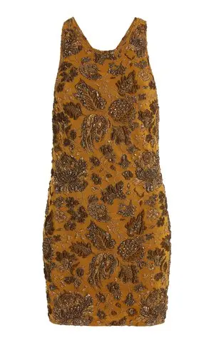 Saint Laurent Floral Stretch-brocade Mini Dress - Yellow
