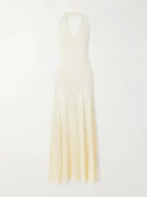 ST. AGNI Circle Mesh And Crepe Halterneck Maxi Dress - Neutrals